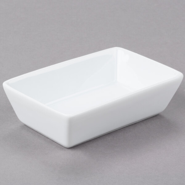 Libbey SL-4 Slate 4 oz. Ultra Bright White Rectangular Porcelain Sauce ...