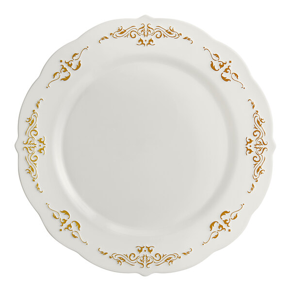Fineline 5975-BOG Heritage 7 1/2" Round Bone / Ivory Plastic Plate with ...