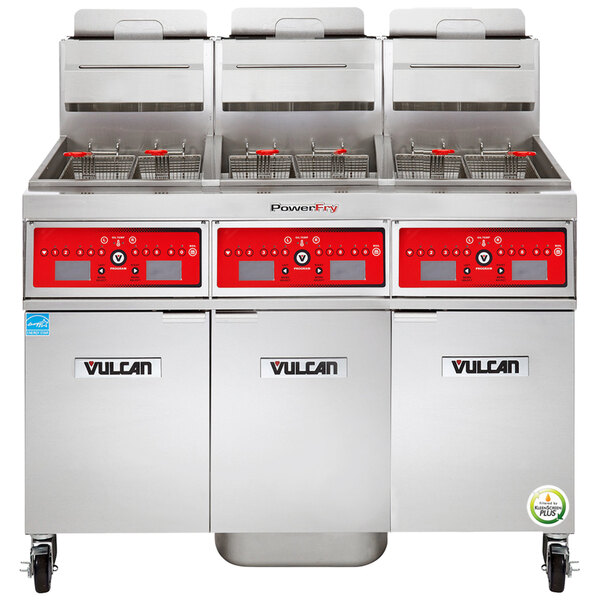 Vulcan 3VK65CF-1 PowerFry5 Natural Gas 195-210 lb. 3 Unit Floor Fryer ...
