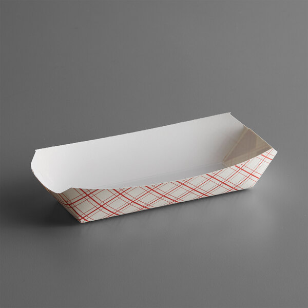 7" x 3 1/4" x 1 1/2" Red Plaid Paper Hot Dog Tray - 1000/Case