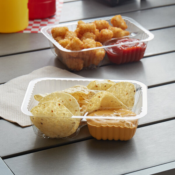 Carnival King Small Clear 2 Compartment Plastic Nacho Tray - 500/Case