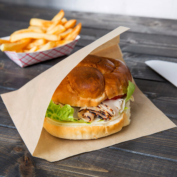 Choice 7" x 6 1/2" Natural Kraft Basket Liner / Deli Wrap / Double Open ...