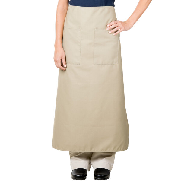 Intedge Beige Poly-Cotton Bistro Apron with 2 Pockets - 38" x 33.5"