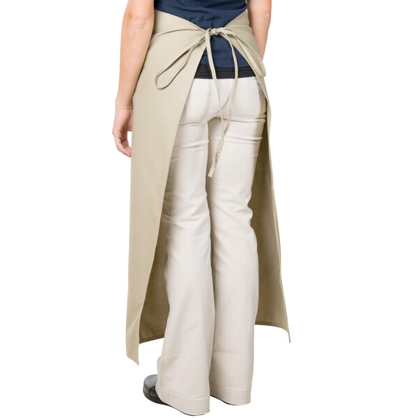 Intedge Beige Poly-Cotton Bistro Apron with 2 Pockets - 38" x 33.5"