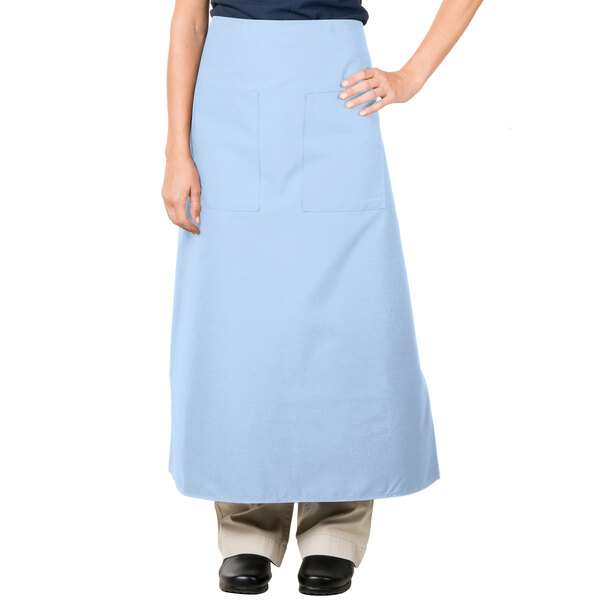 Intedge Light Blue Poly-Cotton Bistro Apron with 2 Pockets - 38" x 33.5"
