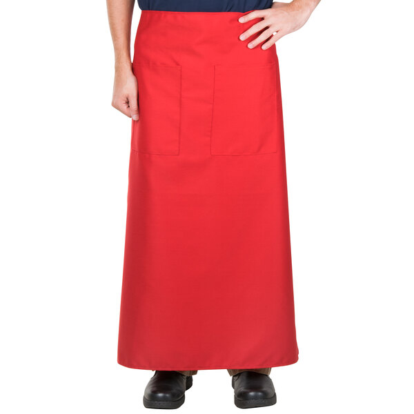 Intedge Red Poly-Cotton Bistro Apron with 2 Pockets - 38" x 33.5"