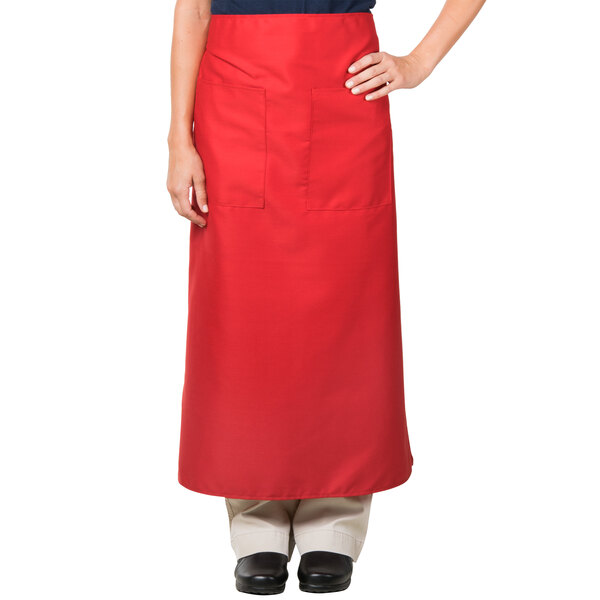 Intedge Red Poly-Cotton Bistro Apron with 2 Pockets - 38" x 33.5"