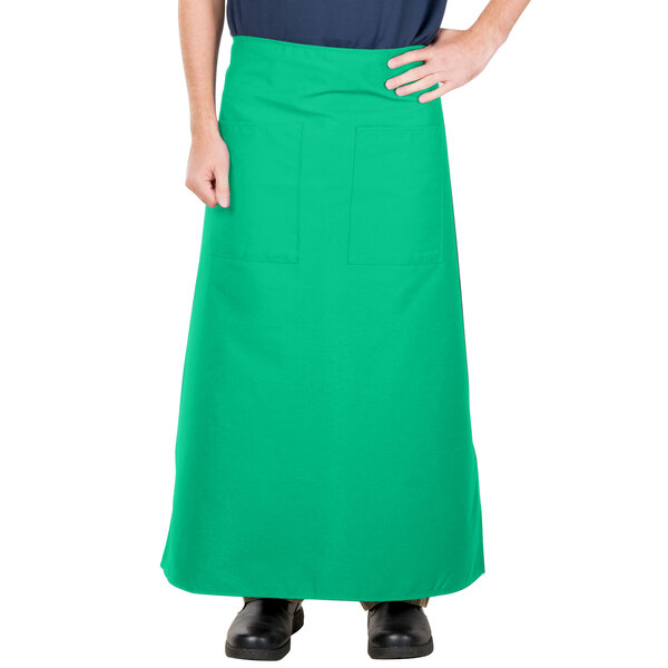 Intedge Green Poly-Cotton Bistro Apron with 2 Pockets - 38" x 33.5"