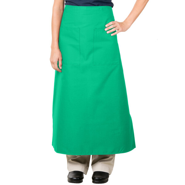 Intedge Green Poly-Cotton Bistro Apron with 2 Pockets - 38" x 33.5"