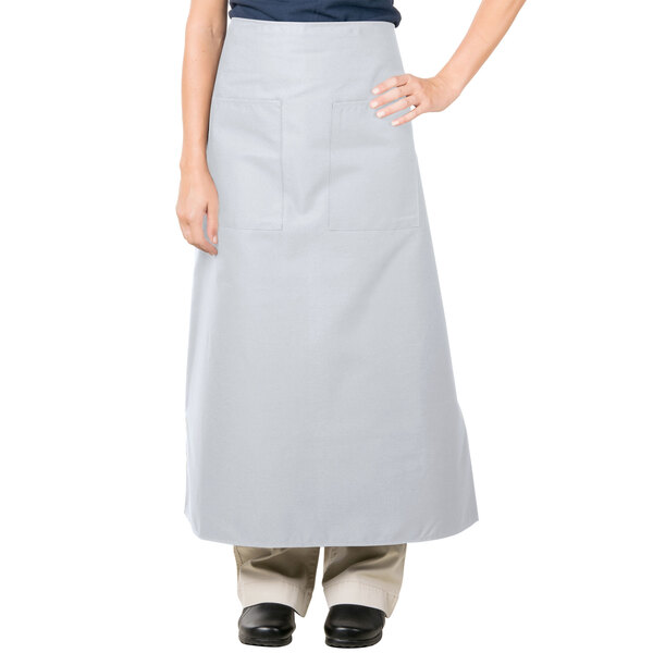 Intedge Gray Poly-Cotton Bistro Apron with 2 Pockets - 38" x 33.5"