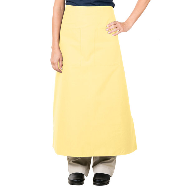 Intedge Yellow Poly-Cotton Bistro Apron with 2 Pockets - 38" x 33.5"