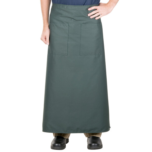 Intedge Hunter Green Poly-Cotton Bistro Apron with 2 Pockets - 38" x 33.5"