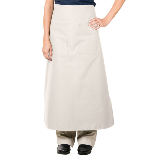 Intedge Ivory Poly-Cotton Bistro Apron with 2 Pockets - 38" x 33.5"