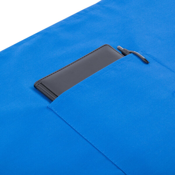 Intedge Blue Poly-Cotton Bistro Apron with 2 Pockets - 38" x 33.5"