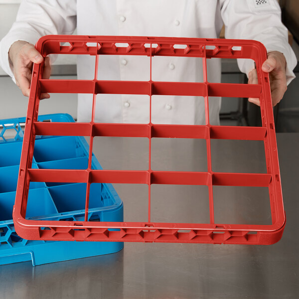 Carlisle RE16C05 OptiClean 16 Compartment Red Color-Coded Glass Rack ...