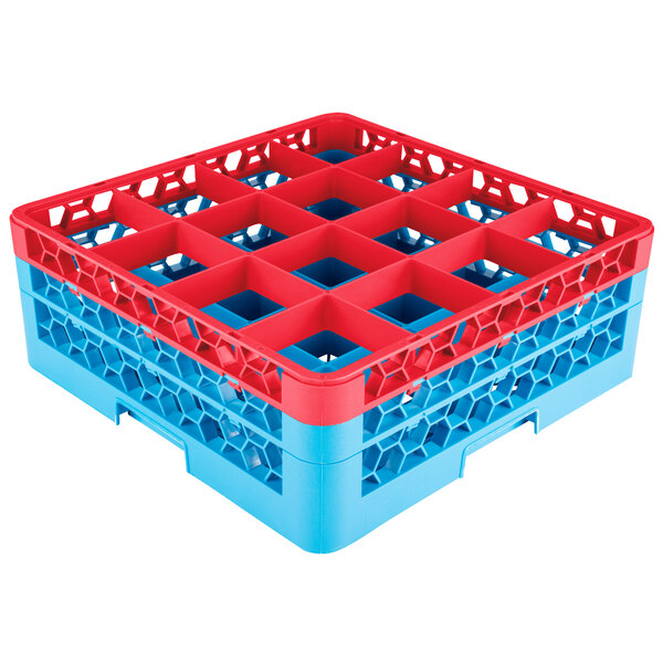 Carlisle RG16-2C410 OptiClean 16 Compartment Red Color-Coded Glass Rack ...