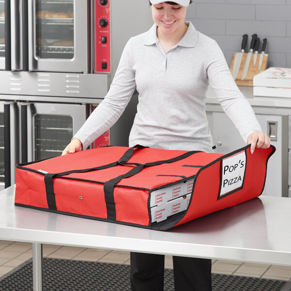 Choice Insulated Pizza Delivery Bag, Red Nylon, 24" x 24" x 5" - Holds ...