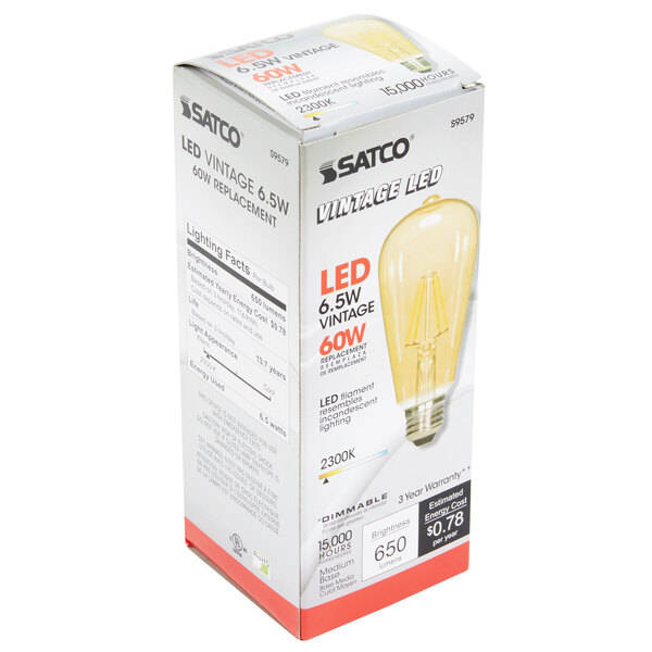Satco S9579 6.5 Watt (60 Watt Equivalent) Transparent Amber LED Light ...
