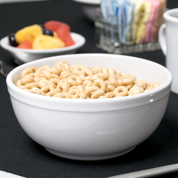 Acopa 13 oz. Bright White Rolled Edge Stoneware Nappie Bowl - 36/Case