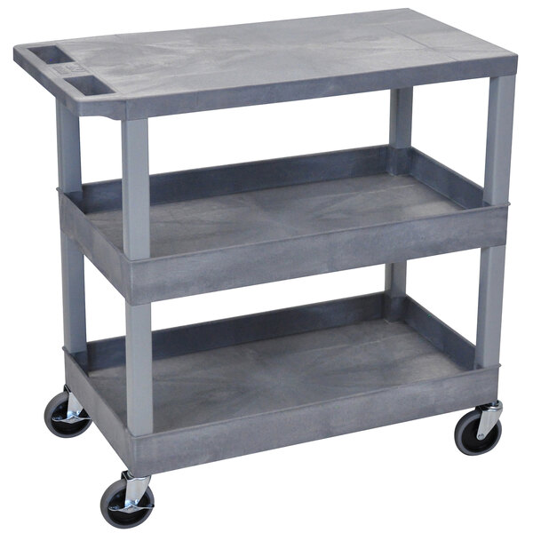 Luxor EC211-G Gray 2 Tub and 1 Flat Shelf Utility Cart - 32" x 18"