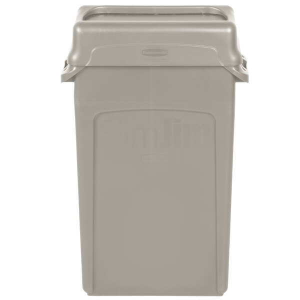 Rubbermaid Slim Jim 92 Qt. / 23 Gallon Beige Rectangular Trash Can with ...
