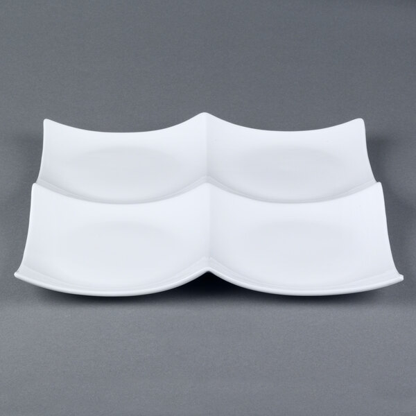 CAC F-P8 Fortune 8" White Porcelain Divided Tasting Plate - 24/Case