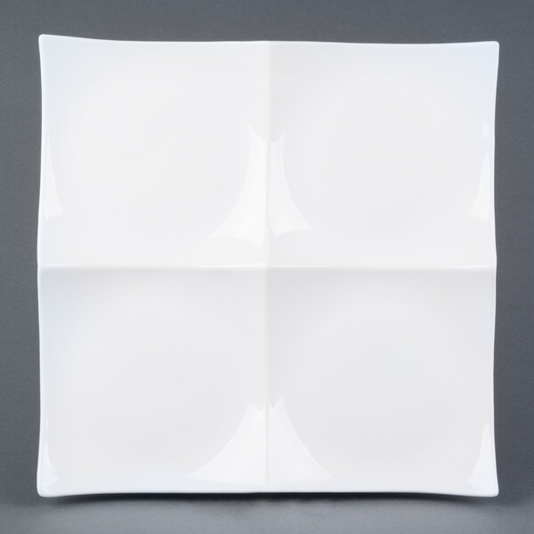 CAC F-P8 Fortune 8" White Porcelain Divided Tasting Plate - 24/Case
