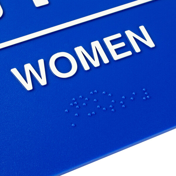 ADA Women's Restroom Sign with Braille - Blue and White, 9" x 6"