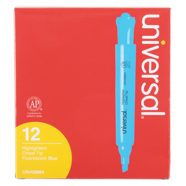 Universal UNV08864 Fluorescent Blue Chisel Tip Desk Style Highlighter ...