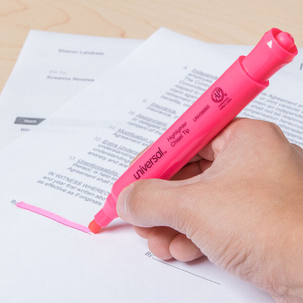 Universal UNV08865 Fluorescent Pink Chisel Tip Desk Style Highlighter ...
