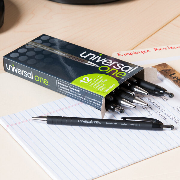 Universal One UNV15510 Comfort Grip Black Medium Point 1mm Retractable ...