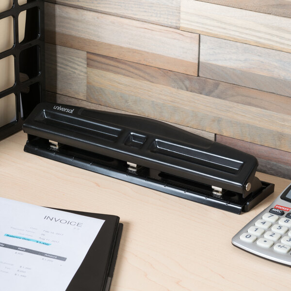 Universal UNV74323 12 Sheet Black Countertop Adjustable 2 or 3 Hole ...