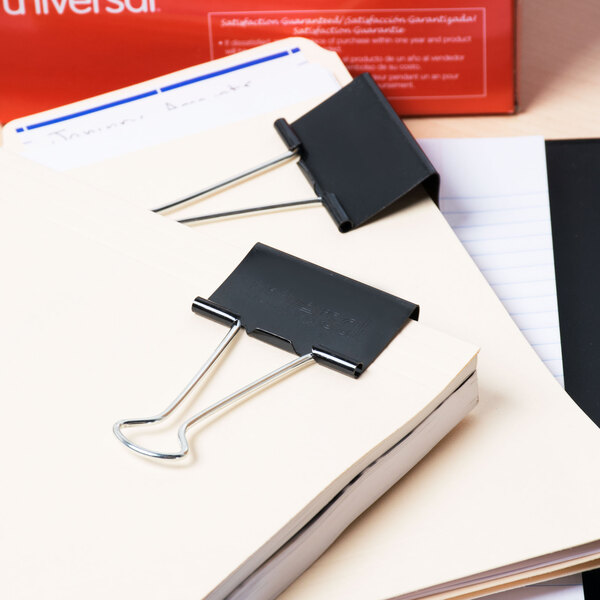 Universal UNV10220 1" Capacity Black Large Binder Clip - 12/Case