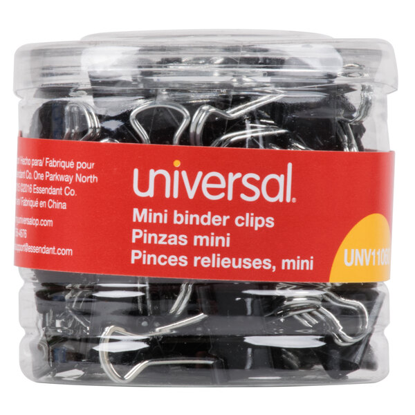 Universal UNV11060 1/4" Capacity Black Mini Binder Clip - 60/Box