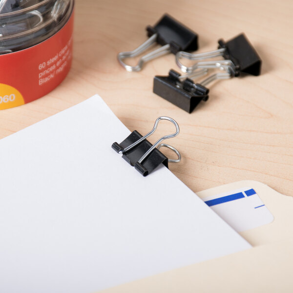 Universal UNV11060 1/4" Capacity Black Mini Binder Clip - 60/Box