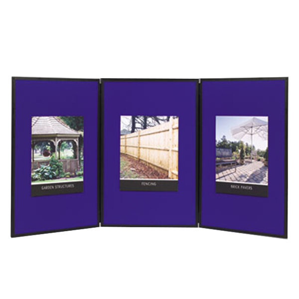 Quartet SB93513Q Show-It! 72" x 36" Blue and Gray Double Sided 3 Panel ...