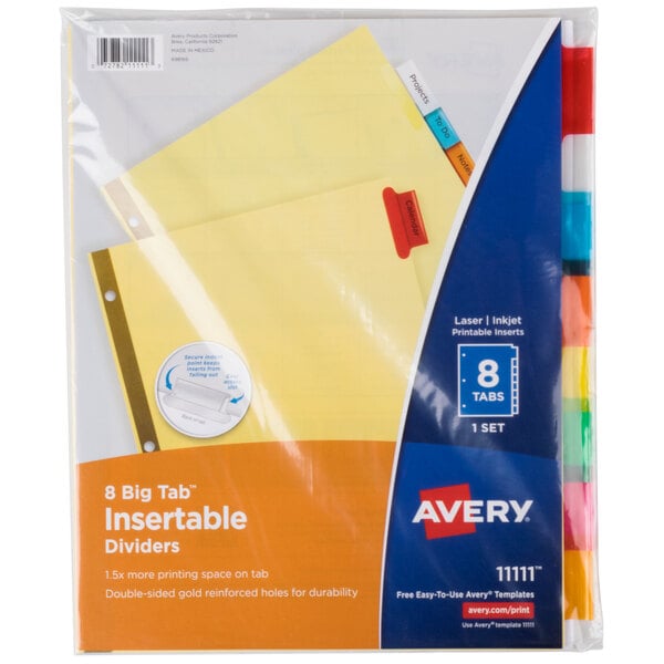 Avery 11111 Big Tab Buff Paper 8 Tab Multi Color Insertable Dividers