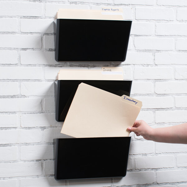 Universal UNV08121 Black Plastic Three Pocket Recycled Wall File, Letter
