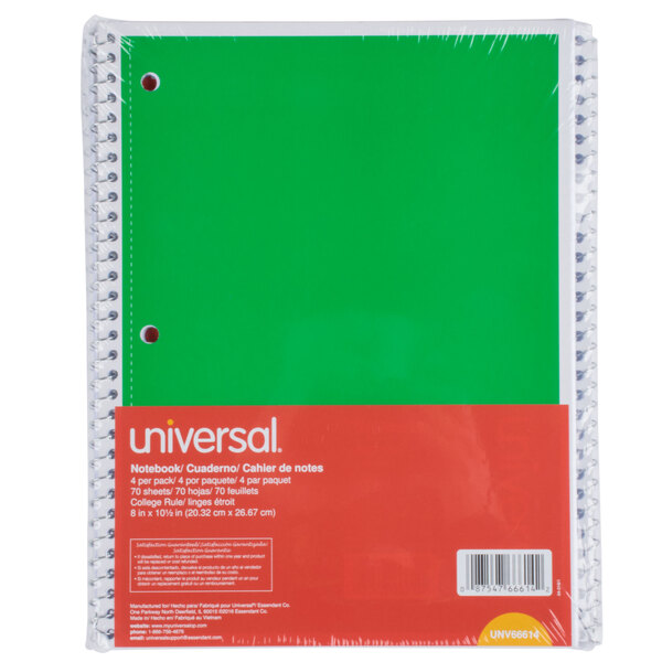 Universal UNV66614 10 1/2" x 8" Assorted Colors 1 Subject College Ruled ...