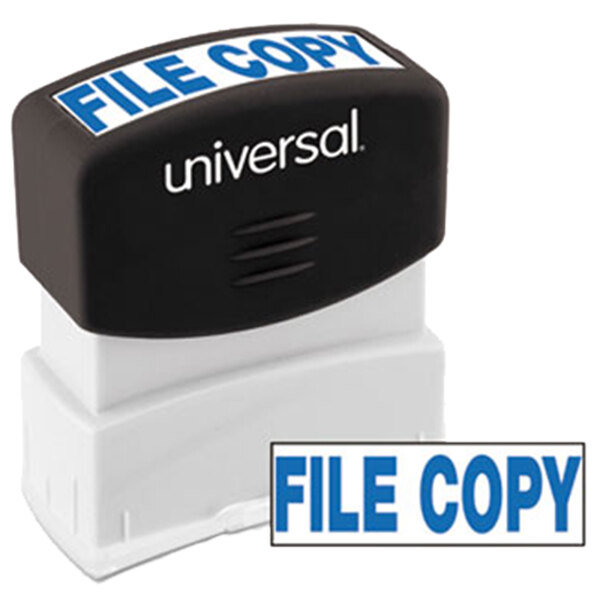Universal UNV10104 1 11/16" x 9/16" Blue Pre-Inked File Copy Message Stamp