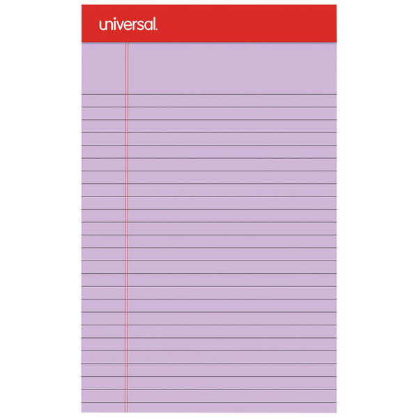 Universal UNV35854 5" x 8" Narrow Rule Orchid Perforated Note Pad - 12/Pack