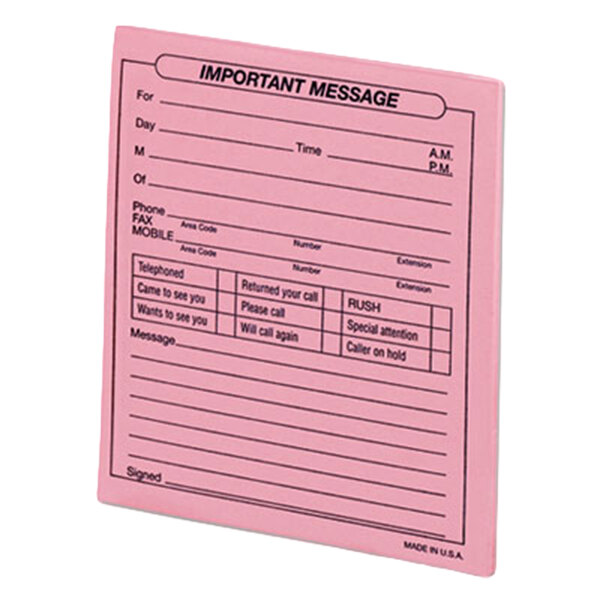 Universal UNV48023 4 1/2" x 5 1/2" Pink "Important Message" Pad 50 ...