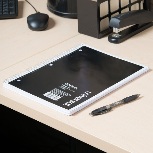 Universal UNV66600 11" x 8 1/2" Black 1 Subject College Ruled Wirebound ...