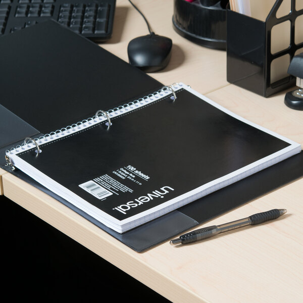 Universal UNV66600 11" x 8 1/2" Black 1 Subject College Ruled Wirebound ...