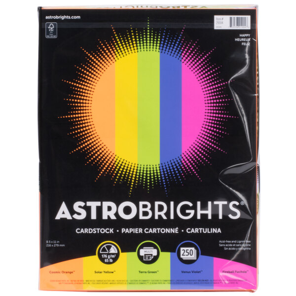 Neenah 21004 Astrobrights 8 1/2" x 11" Brilliant Assorted 65# Smooth ...