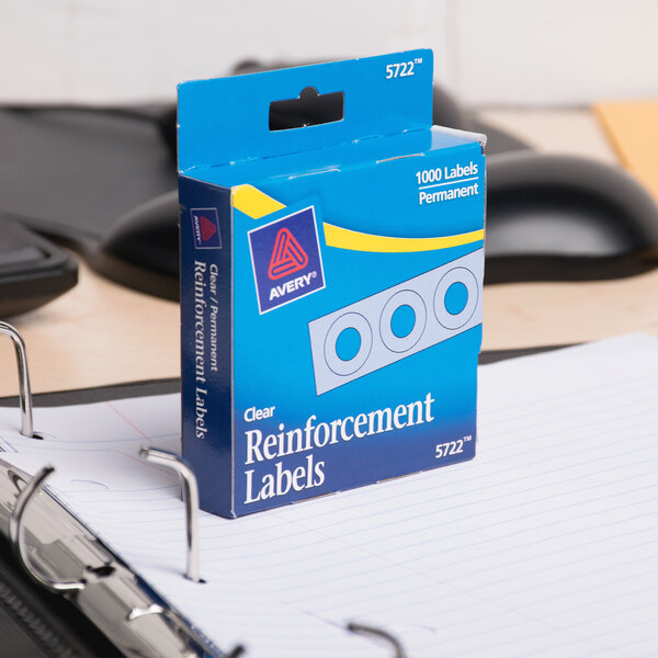 Avery® 5722 1/4" Clear Hole Reinforcement Label with Dispenser - 1000/Pack