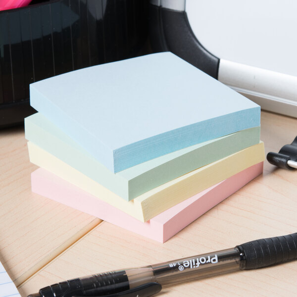 Universal UNV35669 3" x 3" Assorted Pastel Color Self-Stick Note - 12/Pack