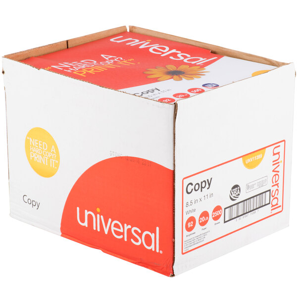 Universal Office UNV11289 8 1/2" x 11" White Case of 20 lb. Copy Paper ...