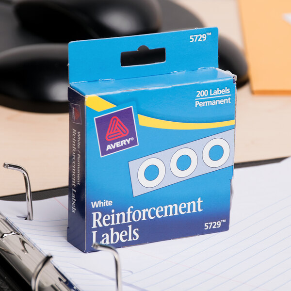 Avery® 5729 1/4" White Hole Reinforcement Label with Dispenser - 200/Pack