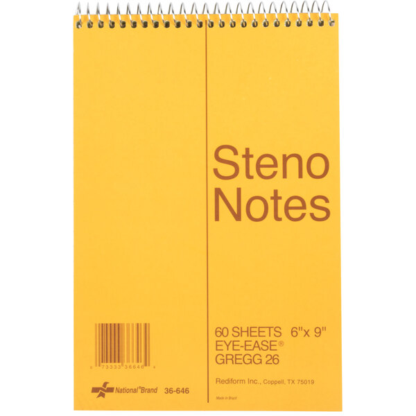 National 36646 6" x 9" Brown Gregg Rule Standard Spiral Steno Book - 60 ...
